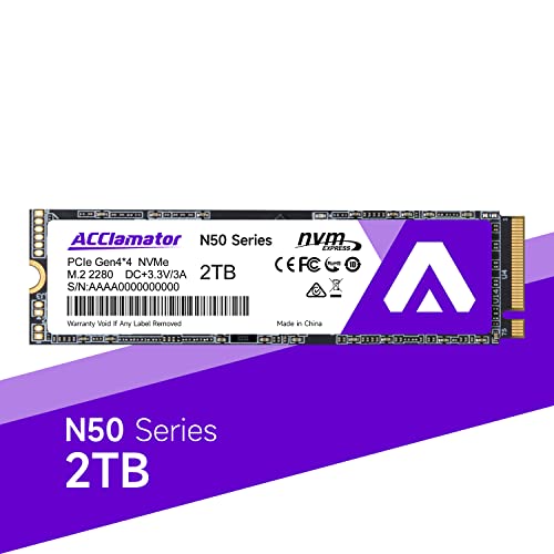 Acclamator 2TB PCIe 4x4 NVMe Solid State Drive Compatible with PS5 Read 5000 MB/s M.2 2280 3D NAND TLC N50