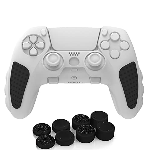 Anti-Slip Ergonomic Silicone Cover Case for ps5 Edge Controller, Soft Rubber Protector Skin for ps5 Edge Wireless Controller with Thumb Grip Caps (White)