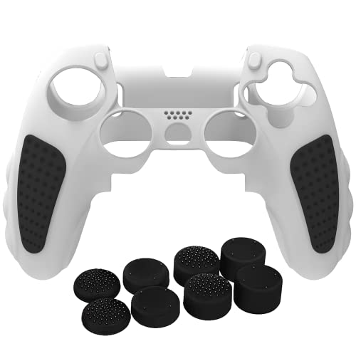 Anti-Slip Ergonomic Silicone Cover Case for ps5 Edge Controller, Soft Rubber Protector Skin for ps5 Edge Wireless Controller with Thumb Grip Caps (White)