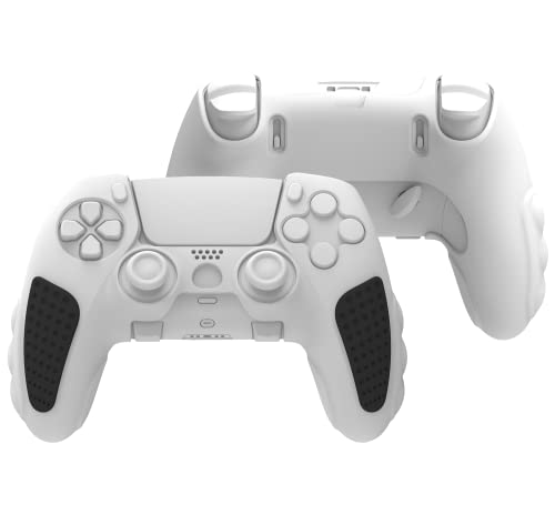 Anti-Slip Ergonomic Silicone Cover Case for ps5 Edge Controller, Soft Rubber Protector Skin for ps5 Edge Wireless Controller with Thumb Grip Caps (White)