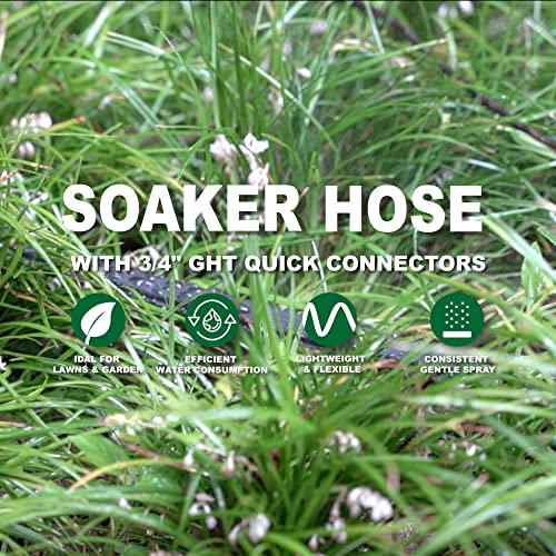 FUNJEE PVC Flat Sprinkler Hose 15ft with Garden Hose Quick Connector 3/4" GHT Fittings, Soaker Hose, Drip Hose, Saves Water, For Garden/Vegetable/Water-efficient irrigation (Black, 15FT)