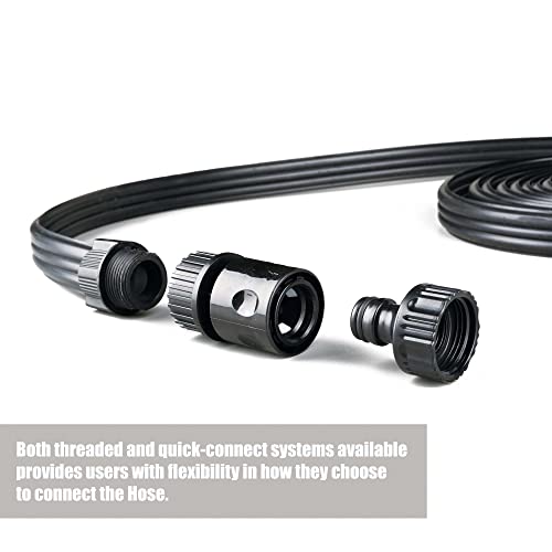 FUNJEE PVC Flat Sprinkler Hose 15ft with Garden Hose Quick Connector 3/4" GHT Fittings, Soaker Hose, Drip Hose, Saves Water, For Garden/Vegetable/Water-efficient irrigation (Black, 15FT)