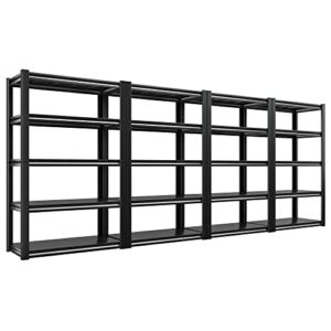 reibii metal garage shelving heavy duty garage storage shelves, large wide adjustable 5-tier storage shelves, heavy duty shelving unit for garage pantry 2050 lbs capacity, 4 pack, black