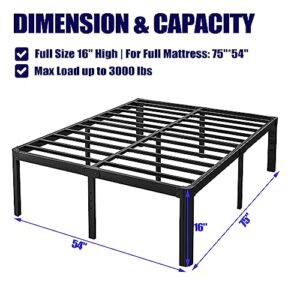 Hunlostten 16" Full Size Bed Frame No Box Spring Needed, Heavy Duty Metal Platform Bed Frame Full with Round Corners, Easy Assembly, Noise Free, Black