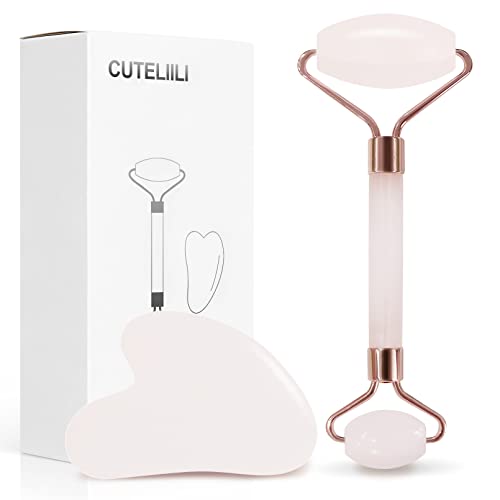 CUTELIILI Pink Gua Sha Facial Tools, Skin Care Products,Face Roller & Jade Roller for Face Care to Reduce Wrinkles and Lifting