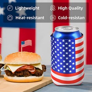 6 Pack American Flag Beer Can Cooler Sleeves 4th of July Decorations, 5.1 x 3.9 Inch Insulated Collapsible USA Pattern Drink Cooler Sleeves for 12 oz Cans and Bottles, Memorial Day Independence Day