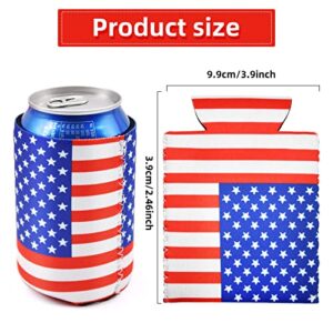 6 Pack American Flag Beer Can Cooler Sleeves 4th of July Decorations, 5.1 x 3.9 Inch Insulated Collapsible USA Pattern Drink Cooler Sleeves for 12 oz Cans and Bottles, Memorial Day Independence Day