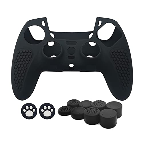 MOJOXR Controller Silicone Cover and Stick Caps for PS5 DualSense Edge Wireless Controller,Anti-Slip Protector Skin and 10 Thumb Grip Caps Accessories for Playstation5 Edge Controller (black)