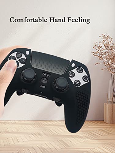 MOJOXR Controller Silicone Cover and Stick Caps for PS5 DualSense Edge Wireless Controller,Anti-Slip Protector Skin and 10 Thumb Grip Caps Accessories for Playstation5 Edge Controller (black)