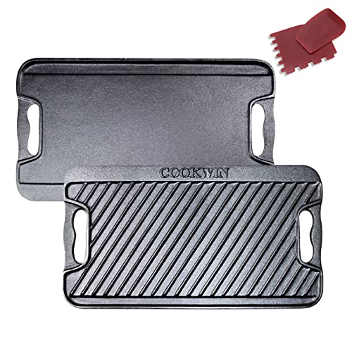 Double Side Griddle,Pre-Seasoned Cast Iron Griddle,Flat Top Grill Dual Handles,Griddle for Gas Grill,Pancake Griddle,Stove Top Griddle,Griddle Grill Compatible For Oven,Outdoor Griddle For Camping