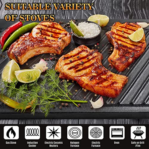 Double Side Griddle,Pre-Seasoned Cast Iron Griddle,Flat Top Grill Dual Handles,Griddle for Gas Grill,Pancake Griddle,Stove Top Griddle,Griddle Grill Compatible For Oven,Outdoor Griddle For Camping