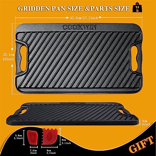 Double Side Griddle,Pre-Seasoned Cast Iron Griddle,Flat Top Grill Dual Handles,Griddle for Gas Grill,Pancake Griddle,Stove Top Griddle,Griddle Grill Compatible For Oven,Outdoor Griddle For Camping