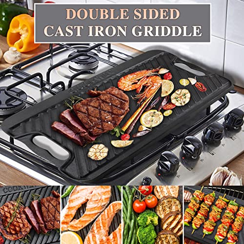 Double Side Griddle,Pre-Seasoned Cast Iron Griddle,Flat Top Grill Dual Handles,Griddle for Gas Grill,Pancake Griddle,Stove Top Griddle,Griddle Grill Compatible For Oven,Outdoor Griddle For Camping