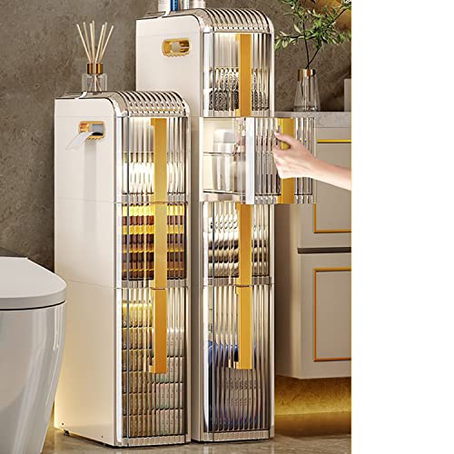 Narrow Slim Rolling Storage Cart and Organizer, 7.2 inches Kitchen Storage Cabinet Beside Fridge Small Plastic Rolling Shelf with Drawers for Bathroom,2 Tier