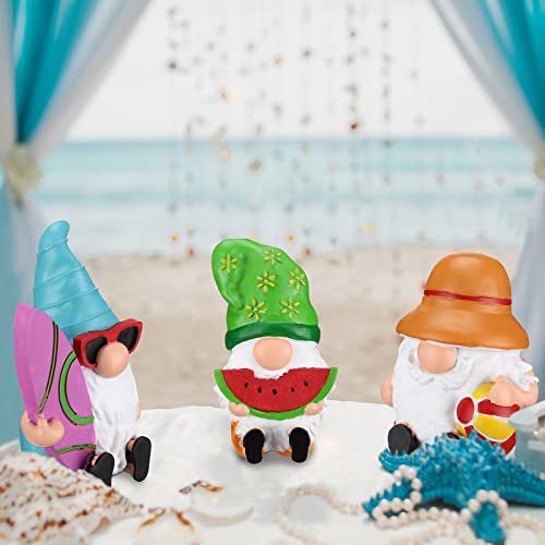 3 Pieces Summer Gnomes Beach Gnomes Summer Decor Romantic Summer Gnomes Resin Gnome Figurines Sweet Elf Gnomes for Table Tiered Tray Farmhouse Home Kitchen Hawaii Party Patriotic Decorations Gifts