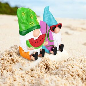 3 Pieces Summer Gnomes Beach Gnomes Summer Decor Romantic Summer Gnomes Resin Gnome Figurines Sweet Elf Gnomes for Table Tiered Tray Farmhouse Home Kitchen Hawaii Party Patriotic Decorations Gifts