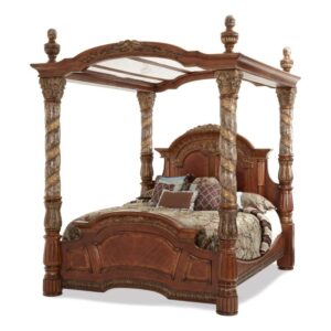 michael amini villa valencia cal. king wood canopy bed - classic chestnut