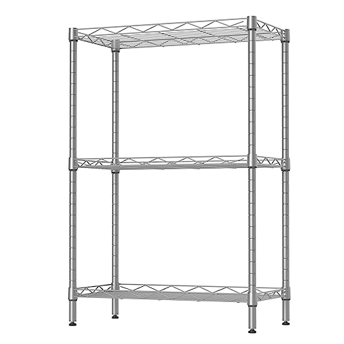 SINGAYE 3 Tier Adjustable Storage Shelf Metal Storage Rack Wire Shelving Unit Storage Shelves Metal 390Lbs Capacity 23.6" L x 14" W x 31.5" H for Pantry Closet Kitchen Laundry Silver