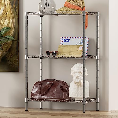 SINGAYE 3 Tier Adjustable Storage Shelf Metal Storage Rack Wire Shelving Unit Storage Shelves Metal 390Lbs Capacity 23.6" L x 14" W x 31.5" H for Pantry Closet Kitchen Laundry Silver