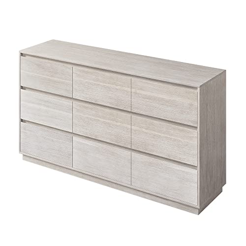 JIJIWANG Modern Dressers for Bedroom Dresser with 9 Drawers,TV Stand Storage Chest of Drawers Clothes Organizer, Wooden Nightstand for Living Room Closet Entryway Hallway,Stone Gray