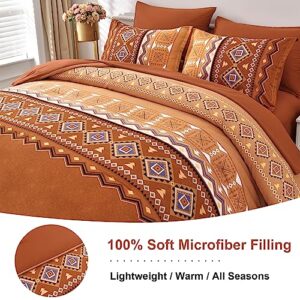 Dobuyly Burnt Orange Comforter Set King, 7 Pieces Bed in a Bag Terracotta Boho Aztec Comforter Soft Microfiber Bedding Set with Comforter, Flat Sheet, Fitted Sheet, 2 Pillow Shams, 2 Pillowcases