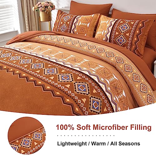 Dobuyly Burnt Orange Comforter Set King, 7 Pieces Bed in a Bag Terracotta Boho Aztec Comforter Soft Microfiber Bedding Set with Comforter, Flat Sheet, Fitted Sheet, 2 Pillow Shams, 2 Pillowcases