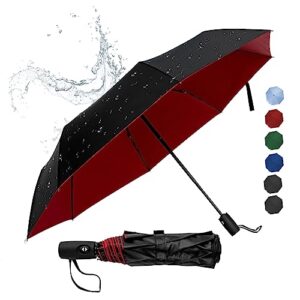 alfrotey compact travel umbrella for rain portable automatic open and close windproof sun umbrella uv protection lightweight small folding car umbrella for women and men (black-red, l)