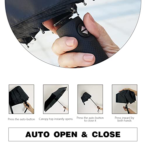 ALFROTEY Compact Travel Umbrella for Rain Portable Automatic Open and Close Windproof Sun Umbrella UV Protection Lightweight Small Folding Car Umbrella for Women and Men (Black-Red, L)