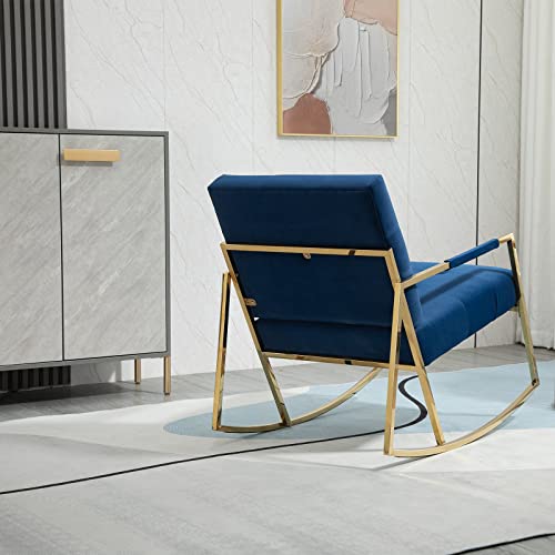 LuxyHoom Nursing Chair, Upholstered Velvet Nursery Chair, Modern Oversized Rocking Chair with Metal Golden Legs, Glider Chair for Nursery, Living Room, Bedroom, Office, Salon (Navy)