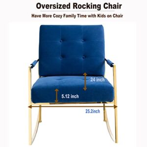 LuxyHoom Nursing Chair, Upholstered Velvet Nursery Chair, Modern Oversized Rocking Chair with Metal Golden Legs, Glider Chair for Nursery, Living Room, Bedroom, Office, Salon (Navy)