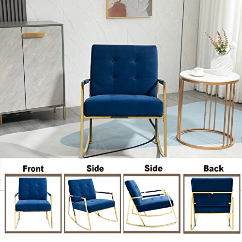 LuxyHoom Nursing Chair, Upholstered Velvet Nursery Chair, Modern Oversized Rocking Chair with Metal Golden Legs, Glider Chair for Nursery, Living Room, Bedroom, Office, Salon (Navy)