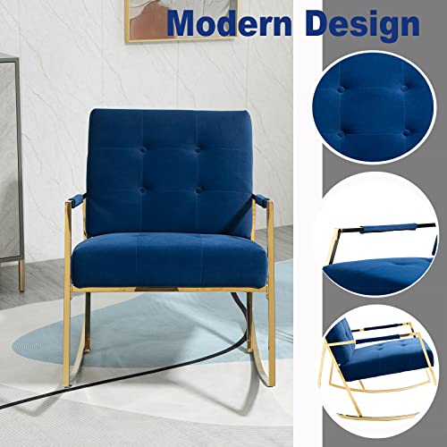 LuxyHoom Nursing Chair, Upholstered Velvet Nursery Chair, Modern Oversized Rocking Chair with Metal Golden Legs, Glider Chair for Nursery, Living Room, Bedroom, Office, Salon (Navy)