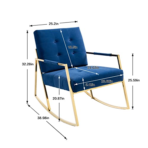 LuxyHoom Nursing Chair, Upholstered Velvet Nursery Chair, Modern Oversized Rocking Chair with Metal Golden Legs, Glider Chair for Nursery, Living Room, Bedroom, Office, Salon (Navy)