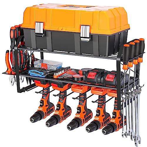 Bovkeoy Power Tool Organizer Wall Mount, 3 Layers Tool Organizer with 5 Drill Slots, Drill Holder Wall Mount for Tool Storage, Tool Organizers and Storage, Utility Racks for Garage Organization