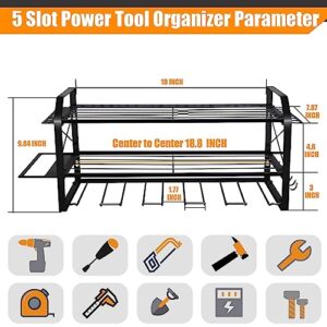 Bovkeoy Power Tool Organizer Wall Mount, 3 Layers Tool Organizer with 5 Drill Slots, Drill Holder Wall Mount for Tool Storage, Tool Organizers and Storage, Utility Racks for Garage Organization