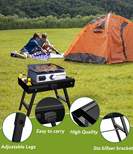 Griddle Stand Outdoor Camping Cooking Station Worktable Compatible for Griddle Many Black Universal Portable Grill Table with Adjustable Leg and Side Shelf Suit for Take Along Grill Accessories