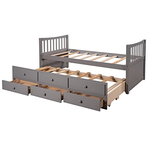 FLOYINM Bed Frame Captain's Bed Twin Daybed Bed Frame with Storage Drawers Trundle Bed for Bedroom Home Furniture