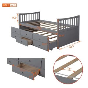 FLOYINM Bed Frame Captain's Bed Twin Daybed Bed Frame with Storage Drawers Trundle Bed for Bedroom Home Furniture