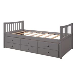 FLOYINM Bed Frame Captain's Bed Twin Daybed Bed Frame with Storage Drawers Trundle Bed for Bedroom Home Furniture