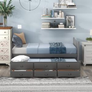 FLOYINM Bed Frame Captain's Bed Twin Daybed Bed Frame with Storage Drawers Trundle Bed for Bedroom Home Furniture