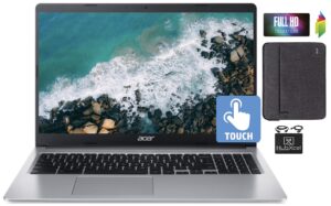 acer 2023 flagship chromebook 15.6" fhd 1080p ips touchscreen light laptop, intel celeron n4020 (up to 2.8ghz), 4gb ram, 64gb emmc, hd webcam, wifi 5, 12+ hours battery, chrome os, w/hubxcelaccessory