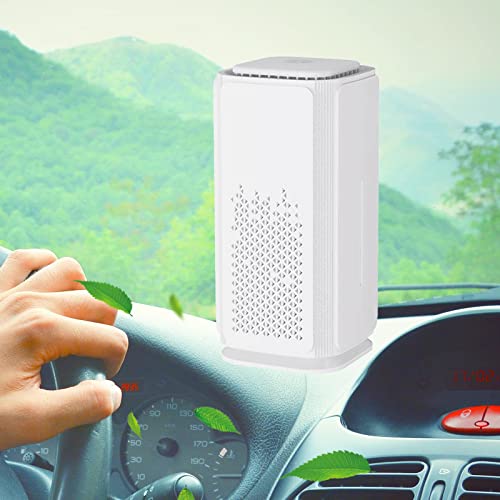 Small Air Cleaner with Ambient Light Lamp Multi Scene Use HEPA Filter USB Quiet Odor Smoke Dust Indoor Air Cleaner Desktop Air Freshener, White