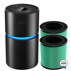 aroeve air purifiers for large room(mk03-black) with three h13 hepa air filter(one basic version & two per dander version) remove 99.97% of dust, pet dander, smoke, pollen for home, bedroom and office