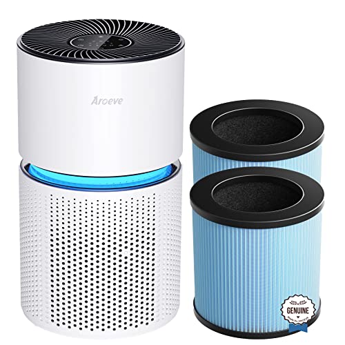 AROEVE Air Purifiers for Large Room(MK03-White) with Three H13 HEPA Air Filter(One Basic Version & Two Standard Version) Remove 99.97% of Dust, Pet Dander, Smoke, Pollen for Home, Bedroom and Office