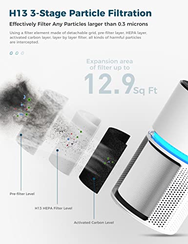 AROEVE Air Purifiers for Large Room(MK03-White) with Three H13 HEPA Air Filter(One Basic Version & Two Standard Version) Remove 99.97% of Dust, Pet Dander, Smoke, Pollen for Home, Bedroom and Office