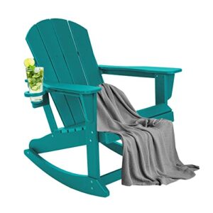 HUEZOE Adirondack Rocking Outdoor Cup Holder, Weather Resistant HDPE Patio Chairs QWY03, Blue