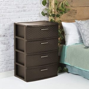 TRFMY 4-Drawer Wide Weave Design Storage Tower,Frame & Drawers w/Driftwood Handles, Cement, Case of 1 (Espresso)