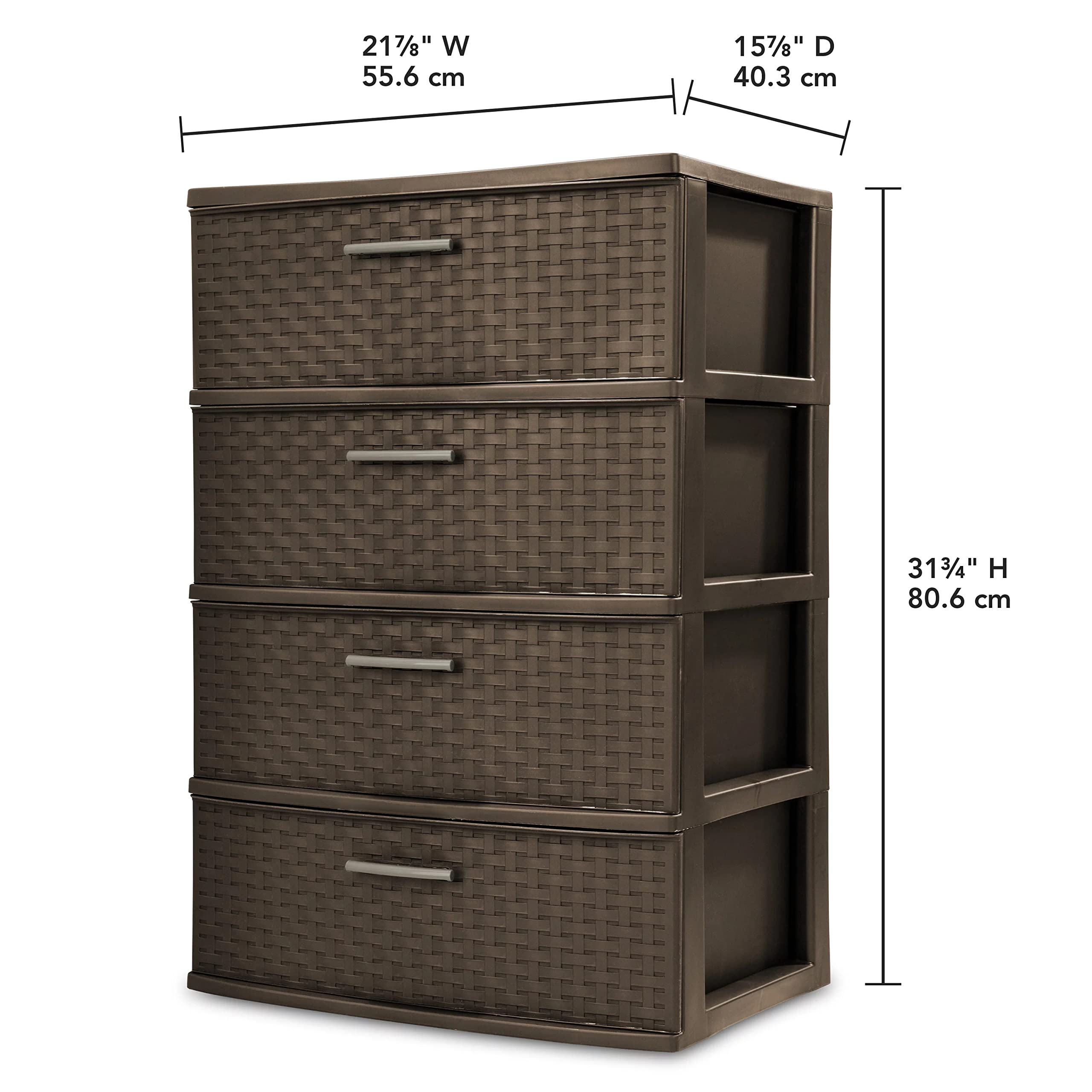 TRFMY 4-Drawer Wide Weave Design Storage Tower,Frame & Drawers w/Driftwood Handles, Cement, Case of 1 (Espresso)