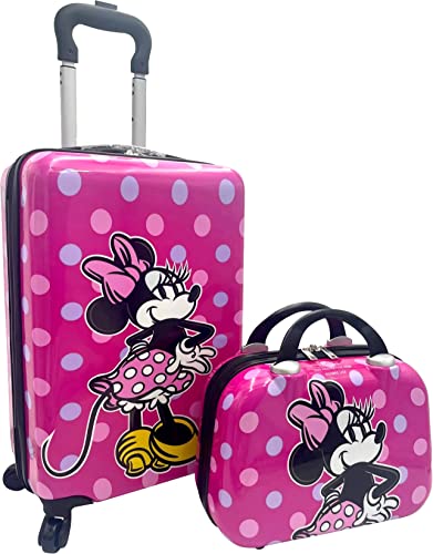 Fast Forward Kid’s Licensed Hard-Side 20” Spinner Luggage Carry-On Suitcase and Beauty Case Set (Minnie Mouse)