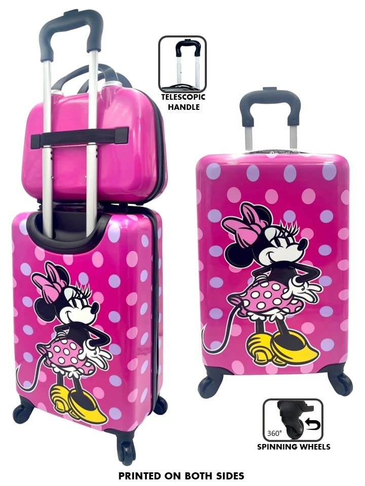 Fast Forward Kid’s Licensed Hard-Side 20” Spinner Luggage Carry-On Suitcase and Beauty Case Set (Minnie Mouse)